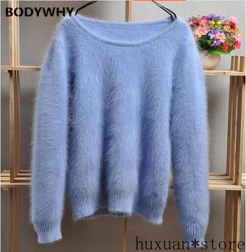 Womens Ladies Winter Rabbit Fur Mink Cashmere Warm Sweater Fluffy Fuzzy ...