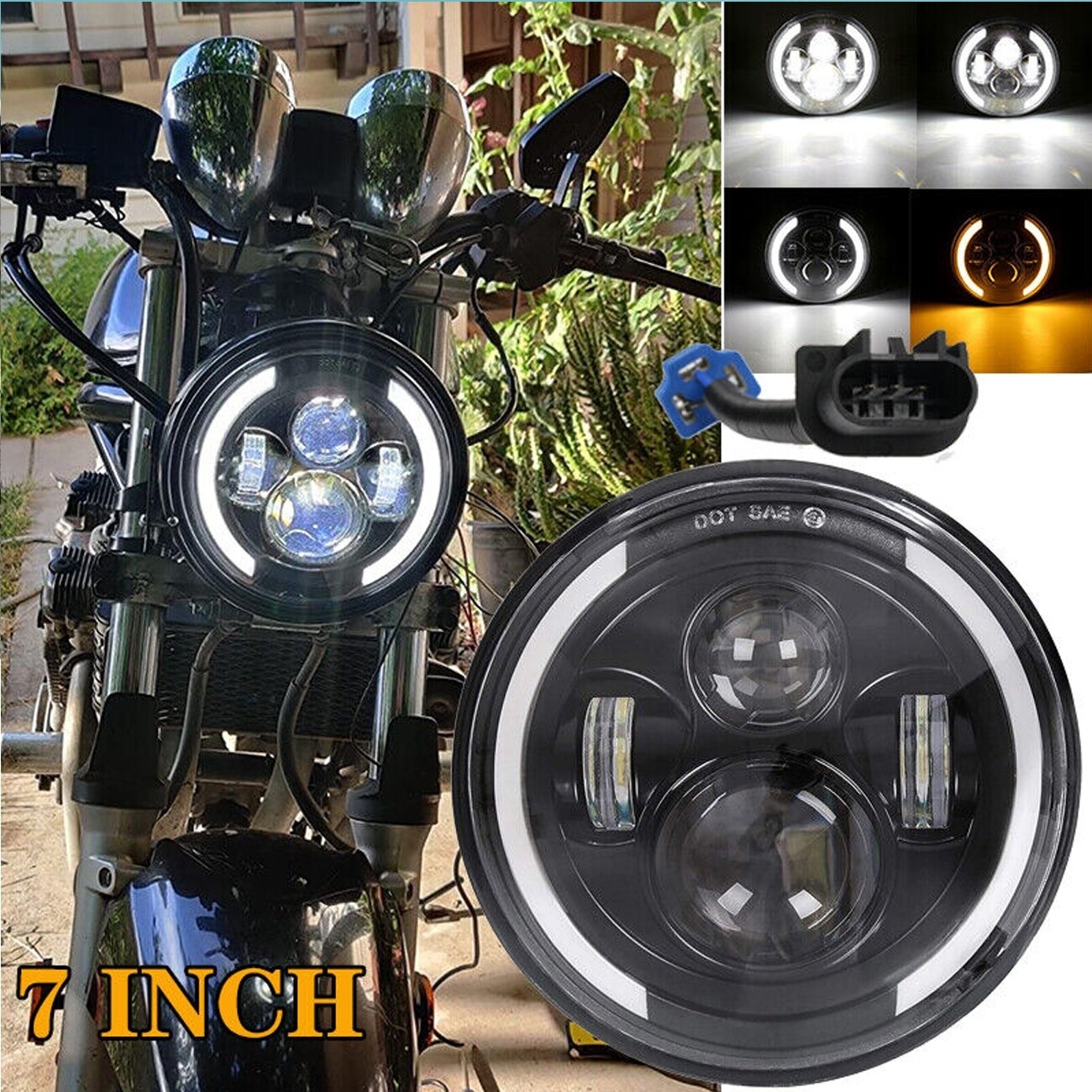 7''inch LED Headlight DOT for Yamaha V-Star XVS 650 950 1100 Classic ...