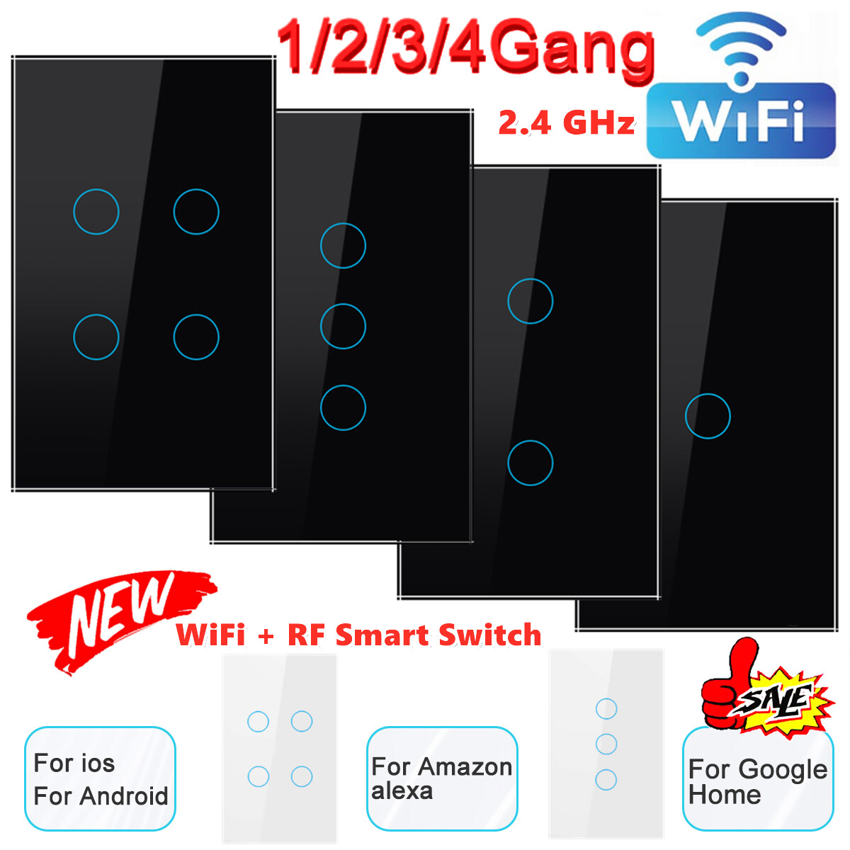 WiFi Switch Smart Home Touch RF Light Wall Panel For Alexa For Google 1 ...