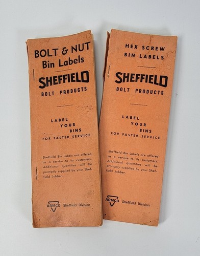 Vintage Sheffield Bolt Products Bin Labels - Bolt & Nut /Hex Screw ...