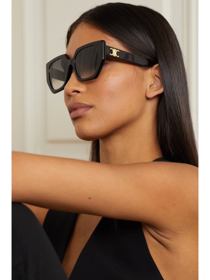 Celine CL40239F 01F Women’s Sunglasses Black Gold Triomphe Gray Ships ...