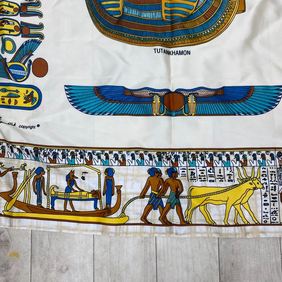Vintage TUTANKHAMUN Silk Scarf Egypt Egyptian Pharaoh King Mummy Mask ...