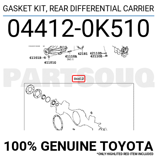 044120K510 Genuine Toyota GASKET KIT, REAR DIFFERENTIAL CARRIER 04412 ...
