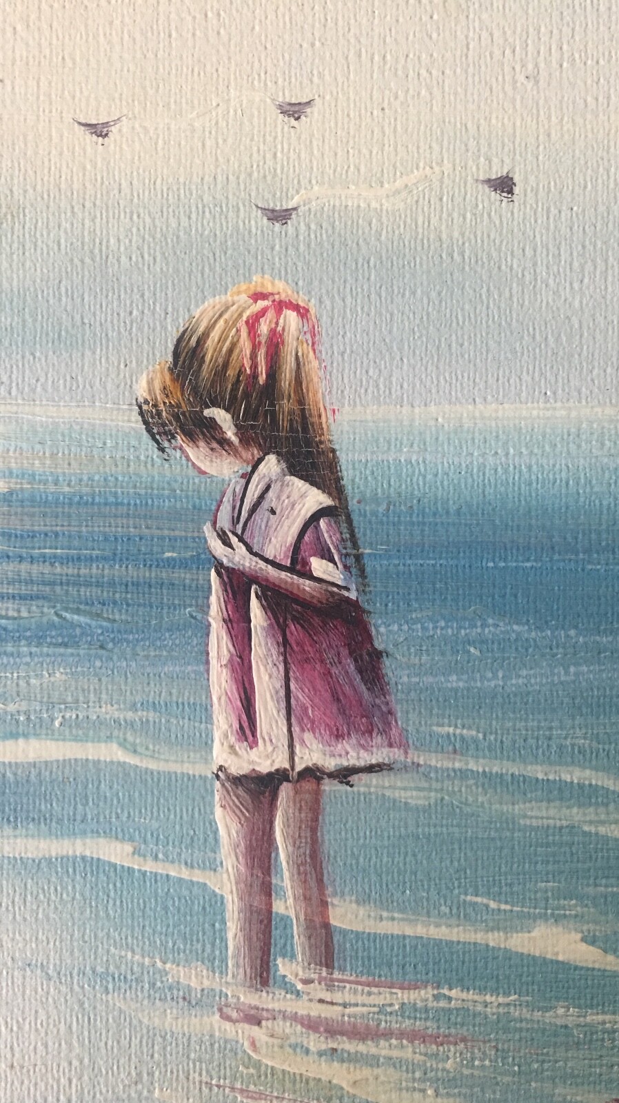2 Original Oil Paintings Signed W. Amion, Boy & Girl Playing At Sea ...