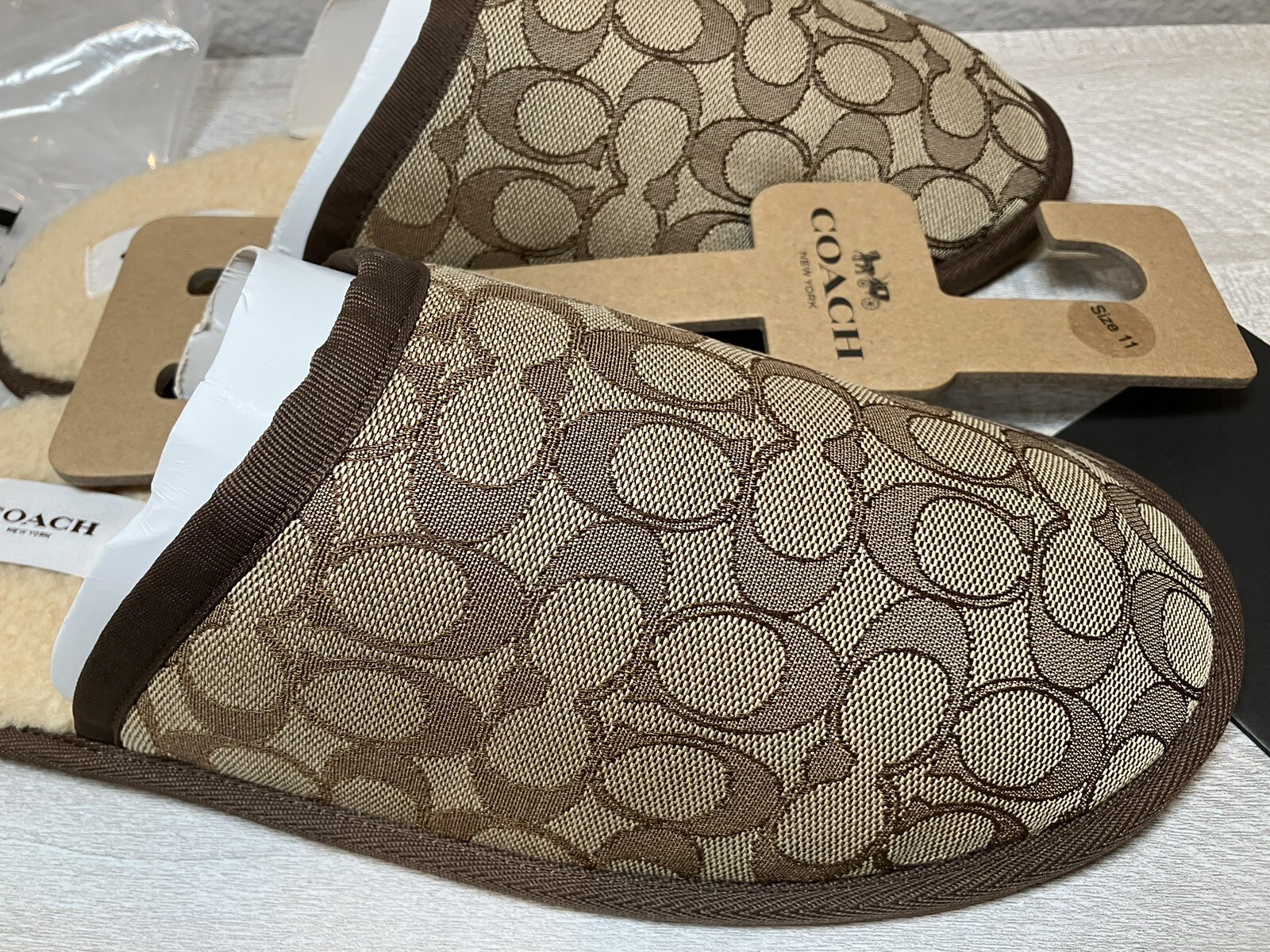 Coach SIGNATURE PRINT SLIPPERS / Men's Size 11 / Jacquard Logo / Khaki ...