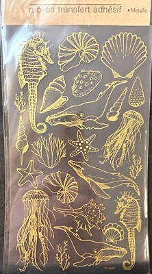 Crafters Square Rub on Transfers, Sea Life, Gold Metallic, Seahorse ...
