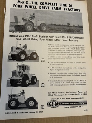 VINTAGE M-R-S TRACTOR ADVERTISING - 4 WHEEL DRIVE TRACTORS -1965 FLORA ...