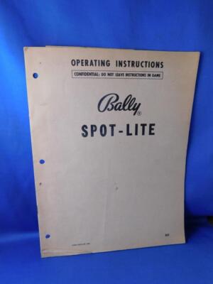 BALLY PINBALL MACHINE OPERATING INSTRUCTIONS SPOT LITE FOLD OUT RELAY ...