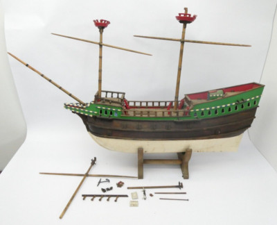Old Wood Heavy Model Handmade Ship Solid Pond Sailor with Stand Vintage ...