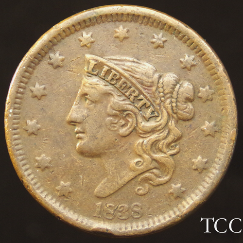 1838 CORONET HEAD MATRON LARGE CENT ~ BEAUTIFUL 1c COIN ~ FREE SHIPPING ...