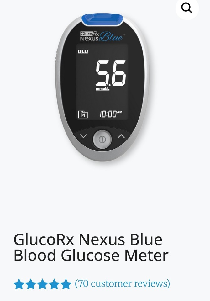 GlucoRx Nexus Blue Blood Glucose Monitoring System **Bluetooth ...