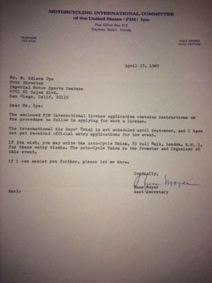 Motorcycling International Committee U.S. Russ Moyer 1965 ISDT Auto ...
