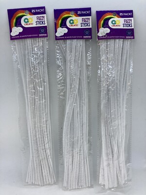 3 Packs Horizon Group Go Create White Fuzzy Sticks ~ Total of 75 Sticks ...