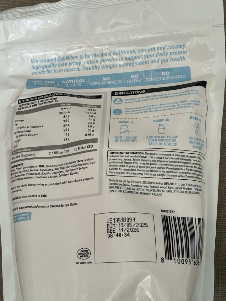 Oxy Whey Daily Lean Whey Protein vanilla Ice Cream 485g 15 Servings ...