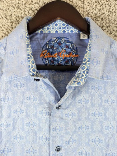 Robert Graham Button Up Flip Cuff L/S All Over Print Men's XL Blue | eBay