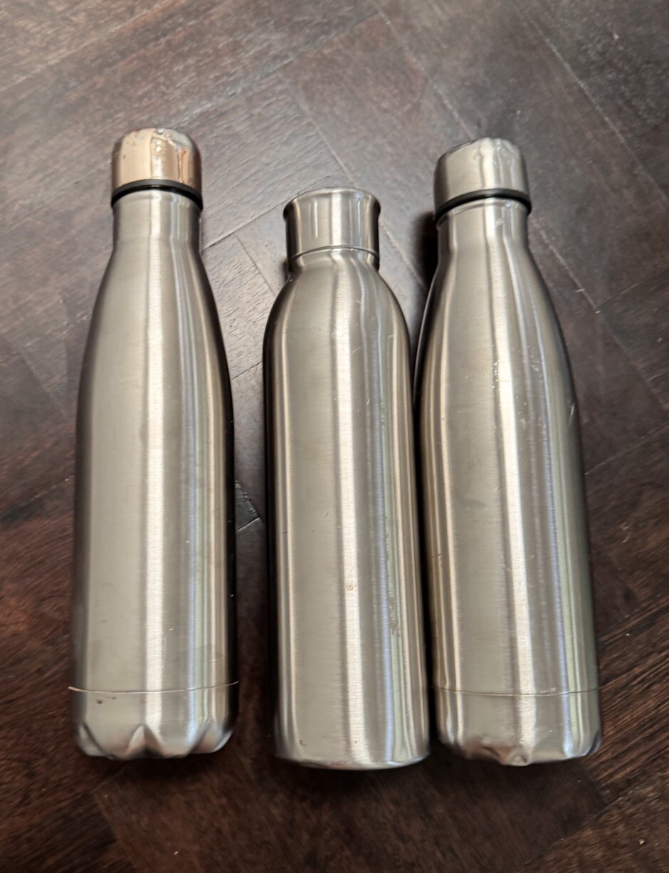 3x stainless steel water bottles insulated large school 750ml flask hot ...