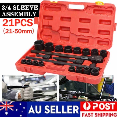 21PCS 3/4" 21mm-50mm Drive Deep Impact Socket Set Garage Repair Sockets ...