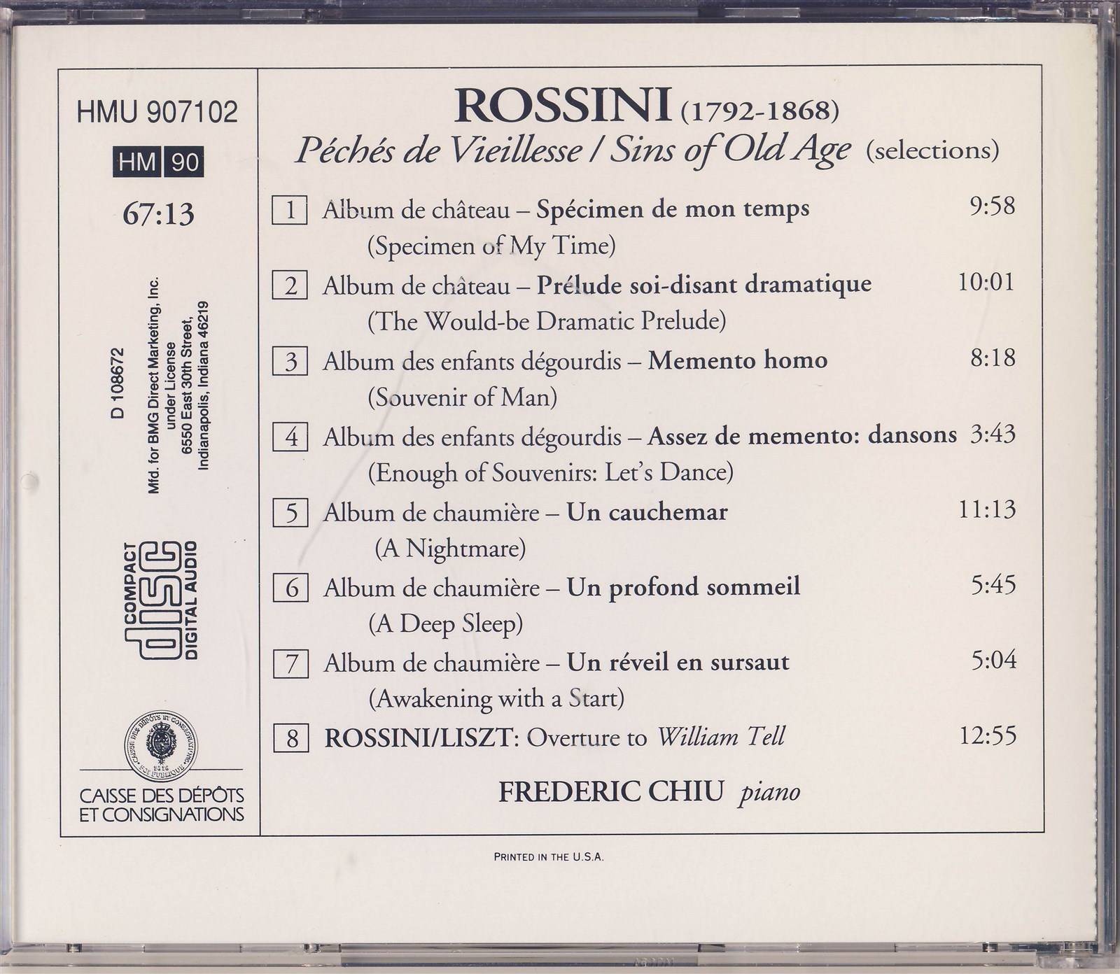 Rossini - Chiu: Peches de Vieilesse (Harmonia Mundi France) Like New | eBay