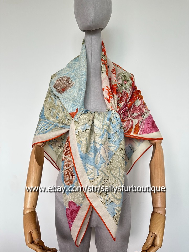 Sallys Boutique 70% Cashmere 30% Silk Wrap Scarf Nature Print 2 Face ...