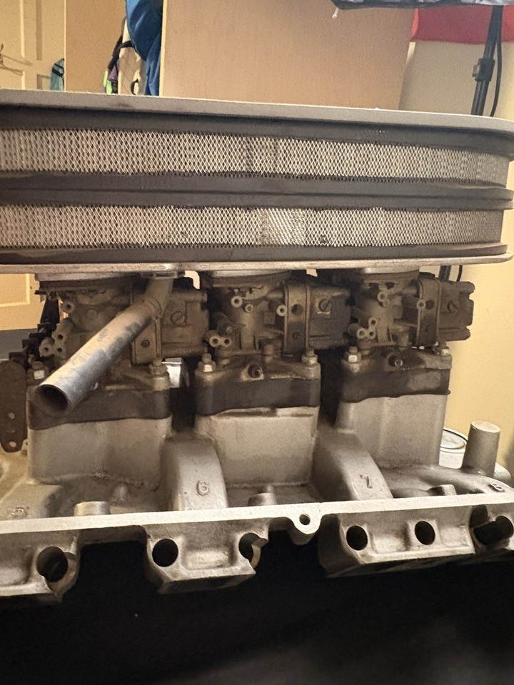 Ford FE 390 Tri-Power Intake, Holley Carburetors, Air Cleaner Complete ...