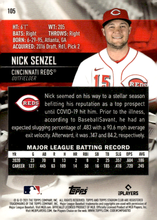 2021 Topps Chrome Stadium Club #105 Nick Senzel | eBay