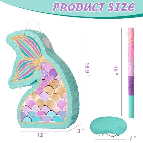 Mermaid Tail Pinata - Mermaid Pinata with Blindfold and Bat for Girls ...