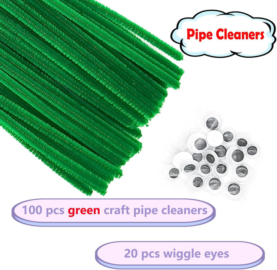 100 Pcs Green Color Craft Pipe Cleaners with 20 Pcs Wiggle Eyes ...