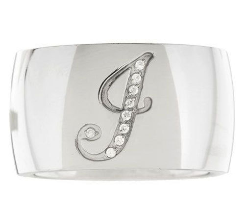 Shiny Wide Pave Set Crystal Initial Band Ring QVC Stainless Steel by ...