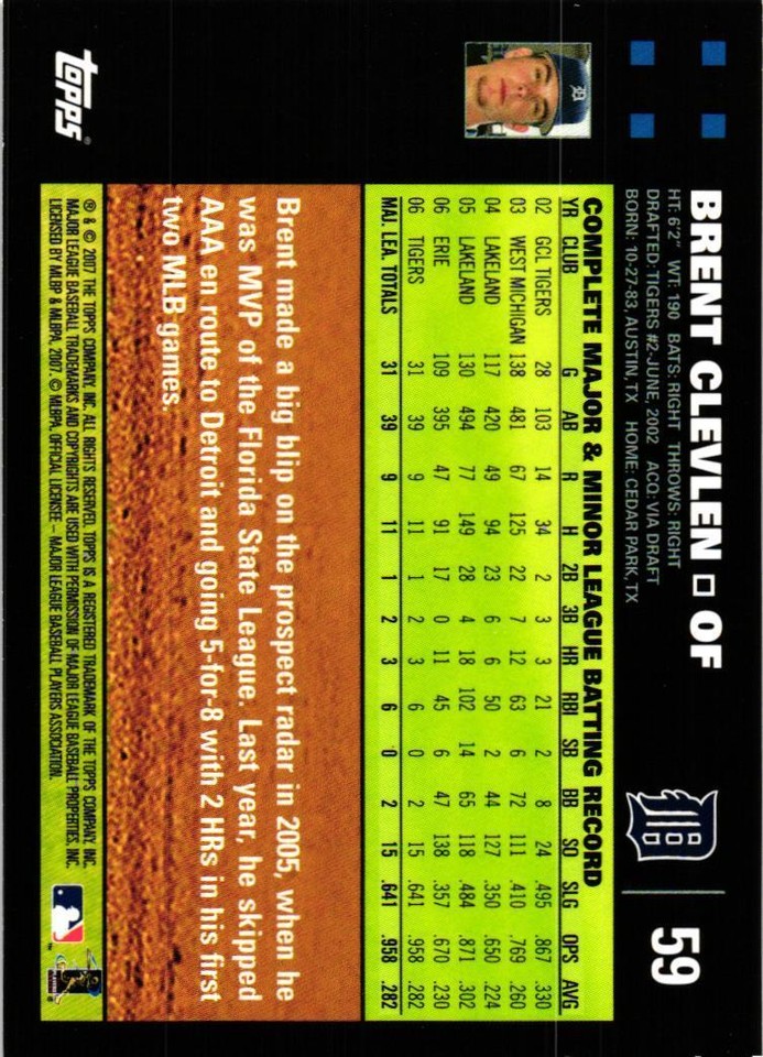 2007 Topps #59 Brent Clevlen | eBay