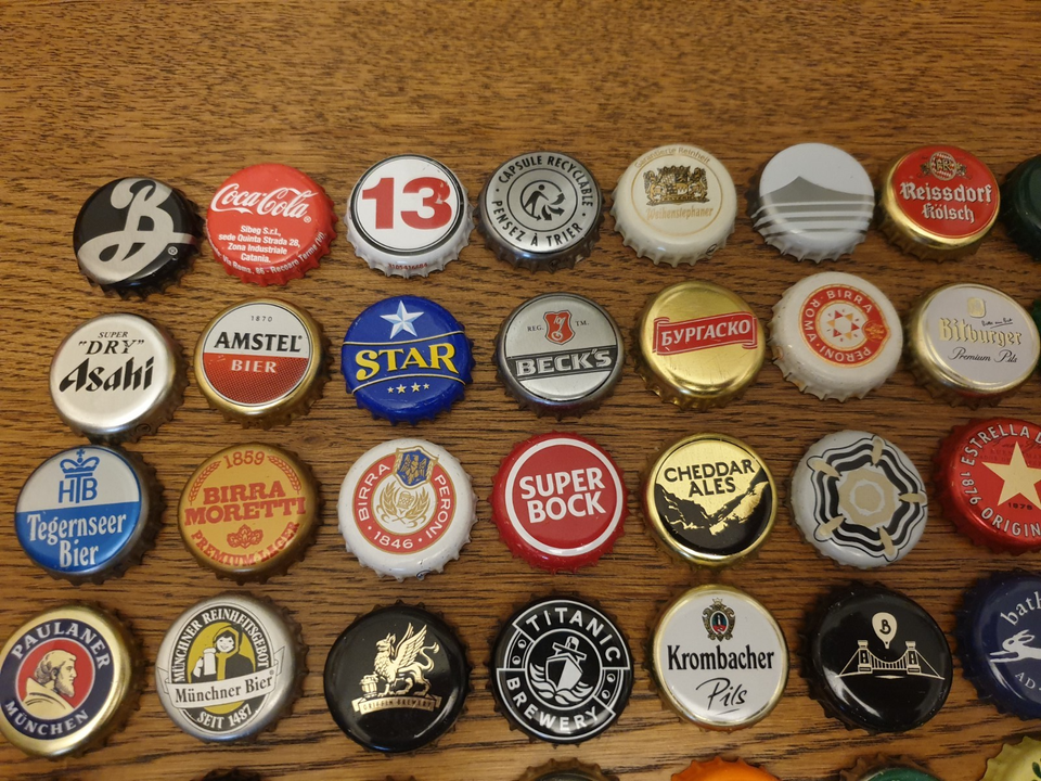Large bottle top/cap collection 65 different bottle top/caps beer cider ...