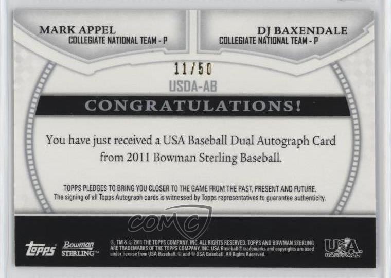 2011 Bowman Sterling Dual Gold Refractor /50 Mark Appel DJ Baxendale ...