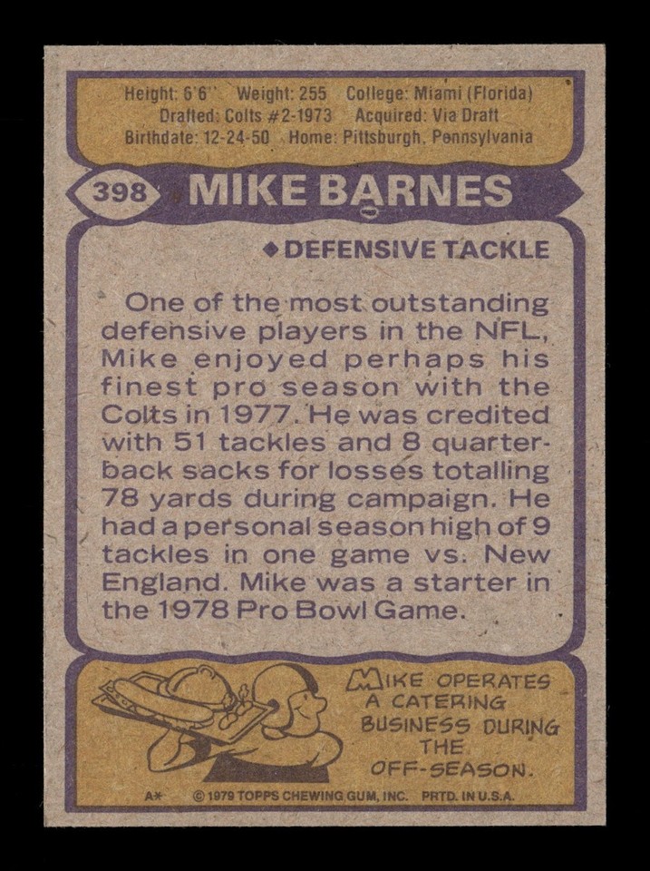 1979 Topps #398 Mike Barnes Baltimore Colts | eBay