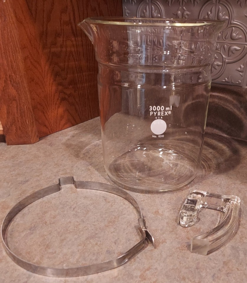 Vintage Pyrex Glass Beaker 3000 ml w/ Glass Handle Stainless Steel ...