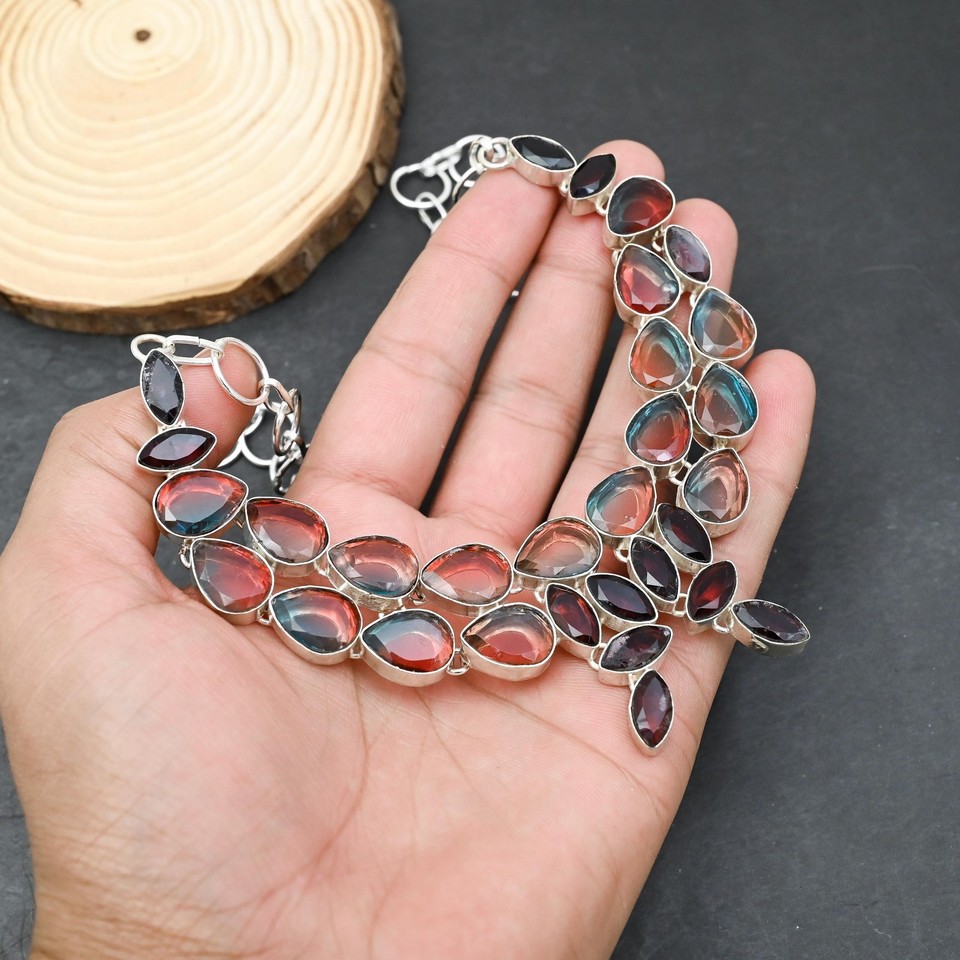 Bi-Color Tourmaline Garnet Gemstone 925 Sterling Silver Jewelry ...