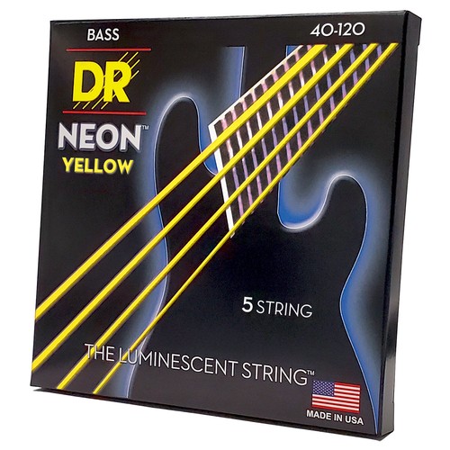DR Strings Hi-Def Neon Yellow Colored Bass Strings: 5-String Light 40 ...