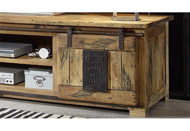 Lowboard Mangoholz Gingo lackiert Eisen rustikal TV-Board 2 Rolltüren ...