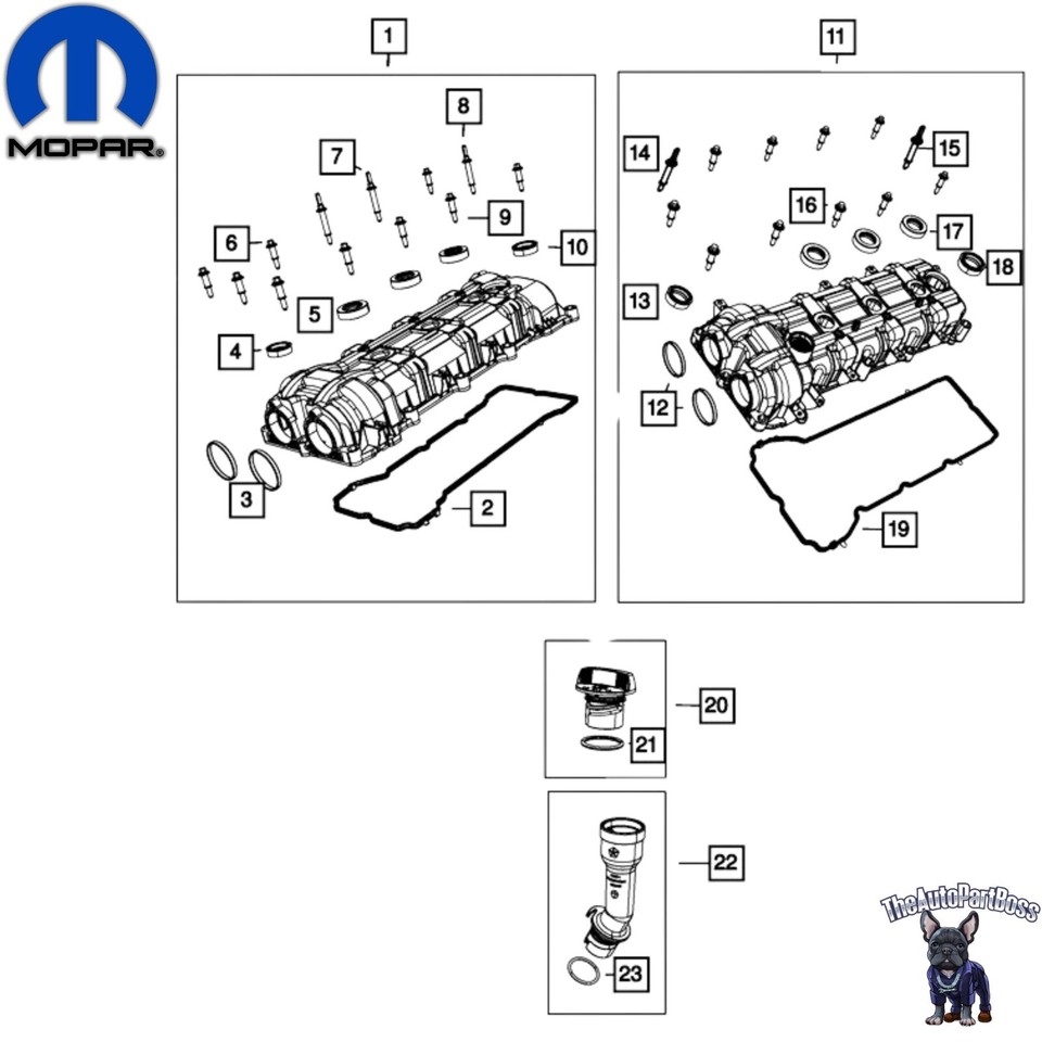 Left and Right Cylinder Head Cover Gaskets OEM Mopar 4893804AB ...