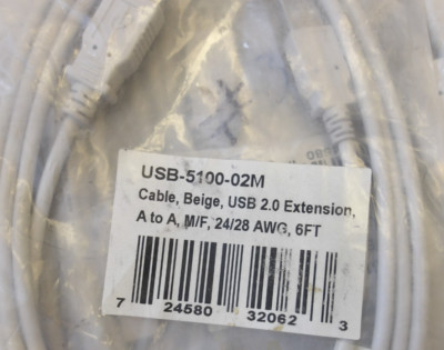 USB BEIGE 2.0 EXTENSION CABLE A TO A M/F 24/28 AWG 6FT BRAND NEW LOT OF ...