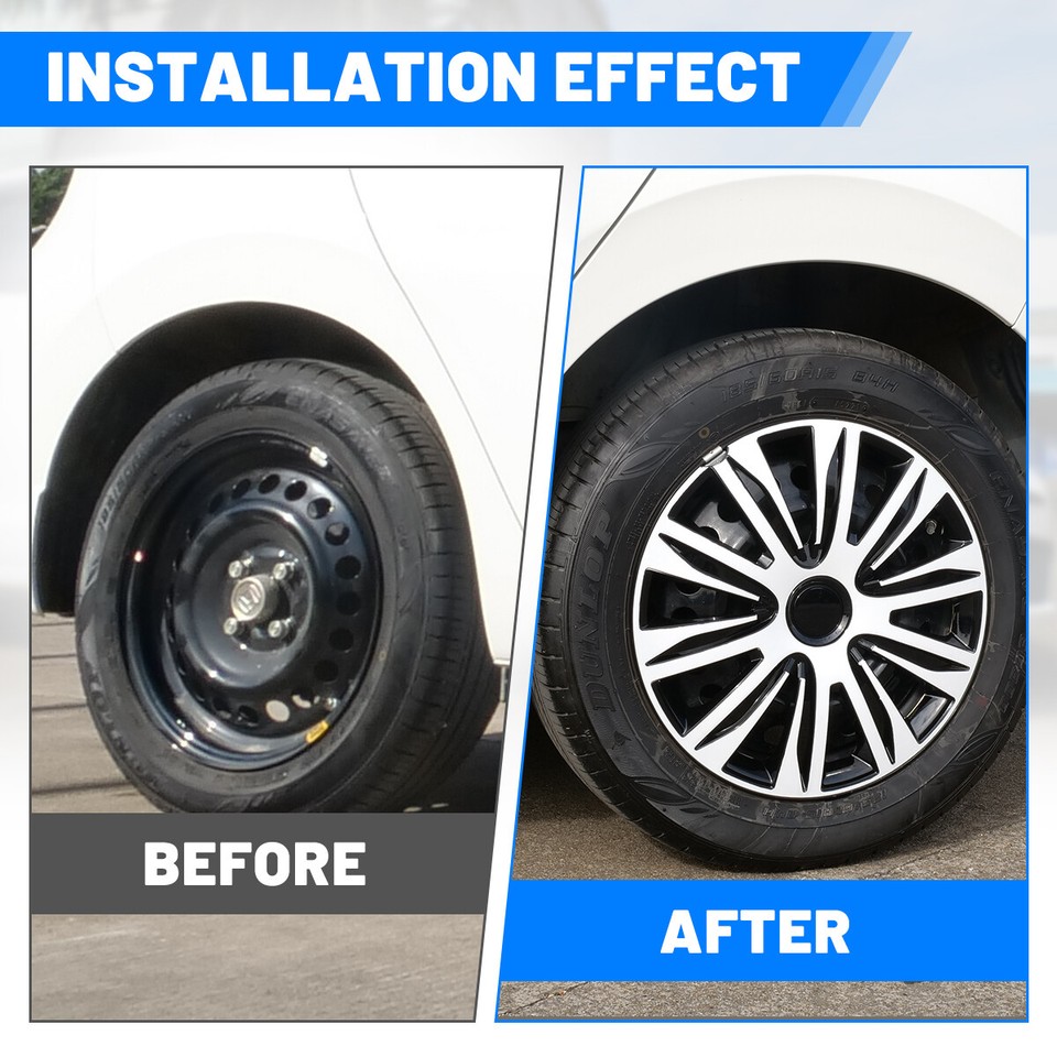 14" Black White Wheel Covers Snap On Full Hub Caps fit R14 Tire &Steel ...