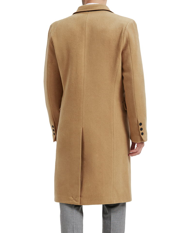 Mens Camel Wool Cashmere Bond Overcoat Long Winter Coat Covert Jacket ...