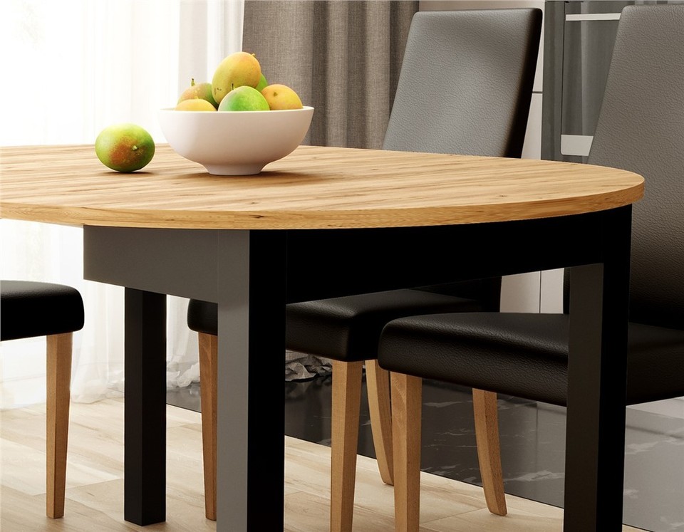 Extendable Round Dining Table Oval Oak Effect Black Seats 4 - 12 105 ...