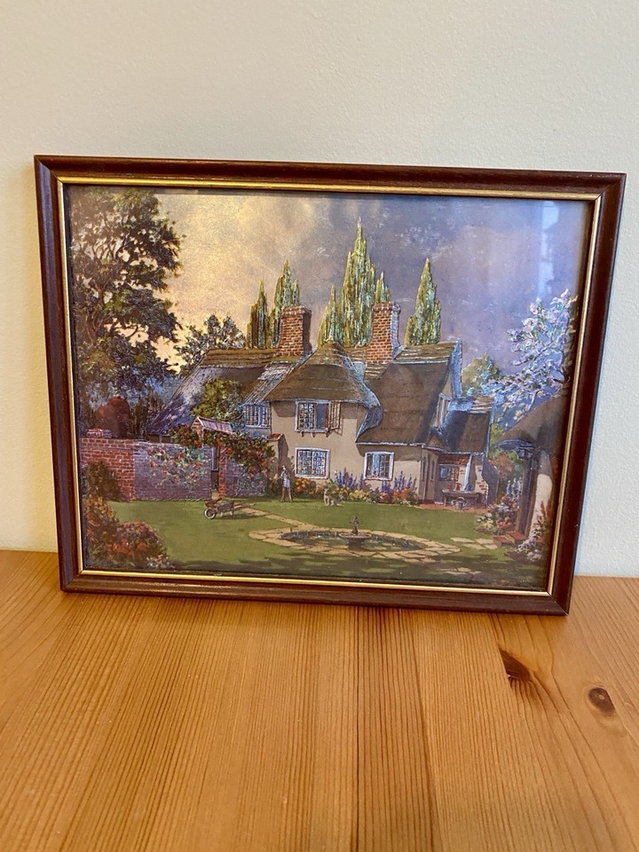Vintage F.J. Warren Dufex Gold Foil Etched Framed Print - Countryside ...