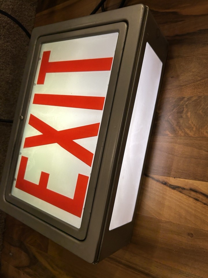 Vintage MCM 60’s Fluorescent Lighted Exit Sign Fixture Day-Brite Co Pre ...