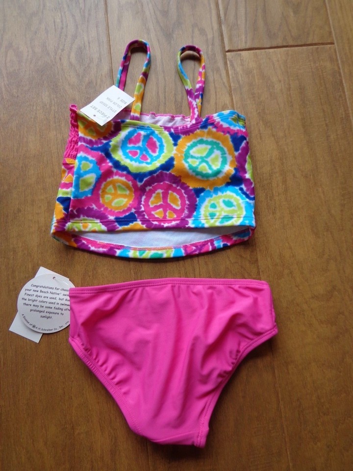 BEACH NATIVE 2-piece NWT sz 5 pink 2-piece swimsuit hearts & stripes | eBay
