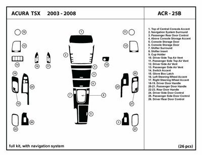 Carbon Fiber Dash Trim Kit for ACURA TSX 2003-2008 with navigation ...