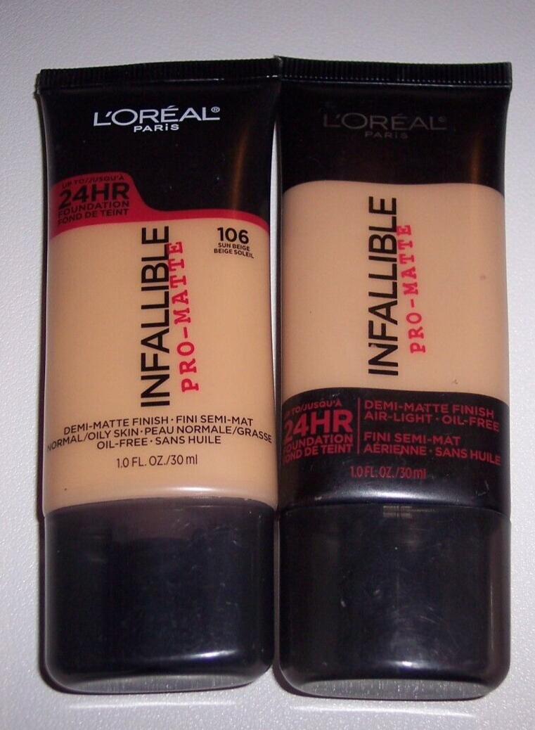 2 L'Oreal Paris Infallible Pro-Matte Liquid Foundation 24HR Sun Beige ...
