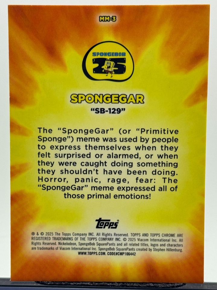 SPONGEGAR 2025 TOPPS SPONGEBOB CHROME "SB-129" #MM-3 MASTERFUL MEMES ...