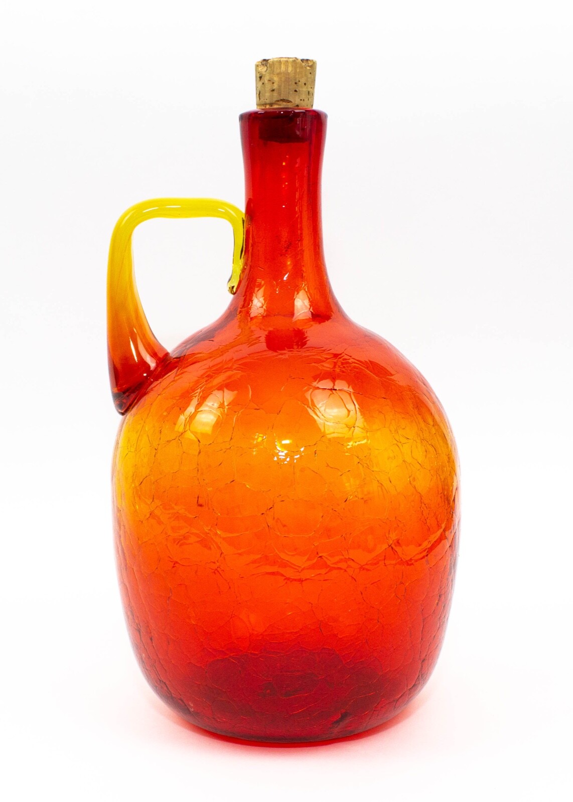 Blenko Amberina Crackle Glass Handled Bottle Jug 15" Joel Philip Myers ...