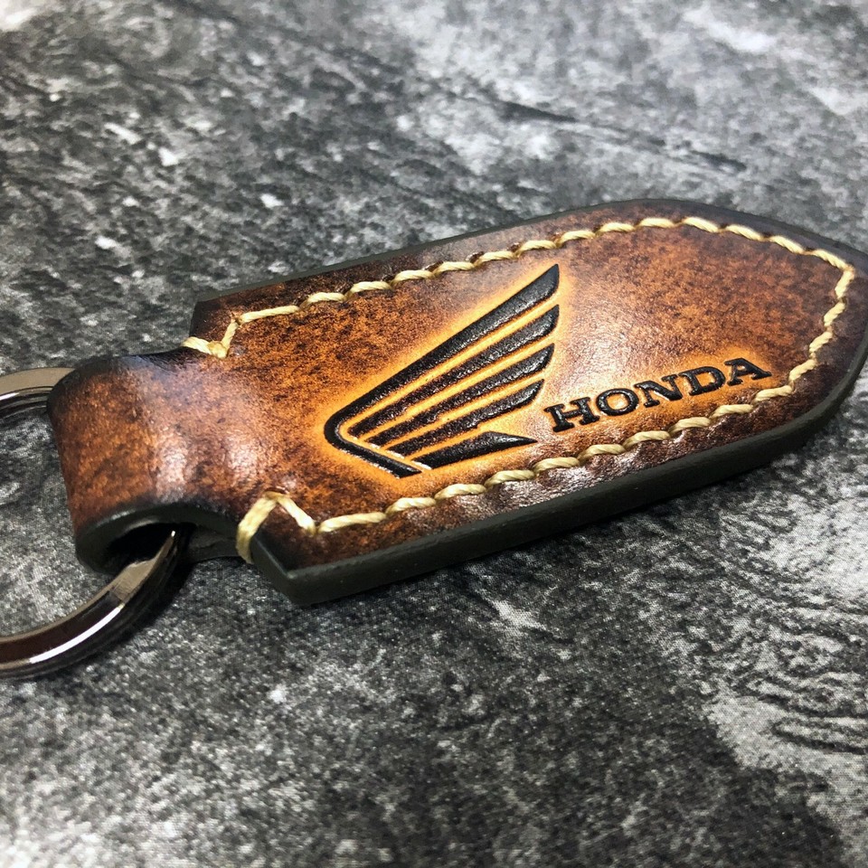 Handmade leather keychain with Honda Wing logo. 1EA | eBay