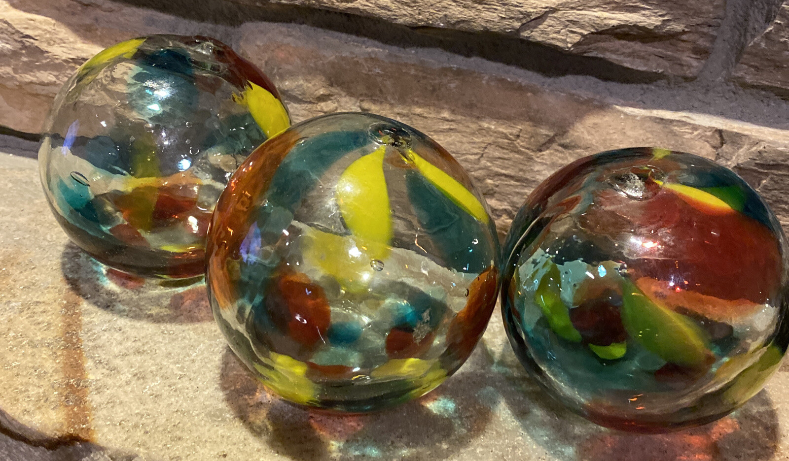 Hand Blown Pond Float,Orb Clear Glass Ball W/ Multi Color | eBay